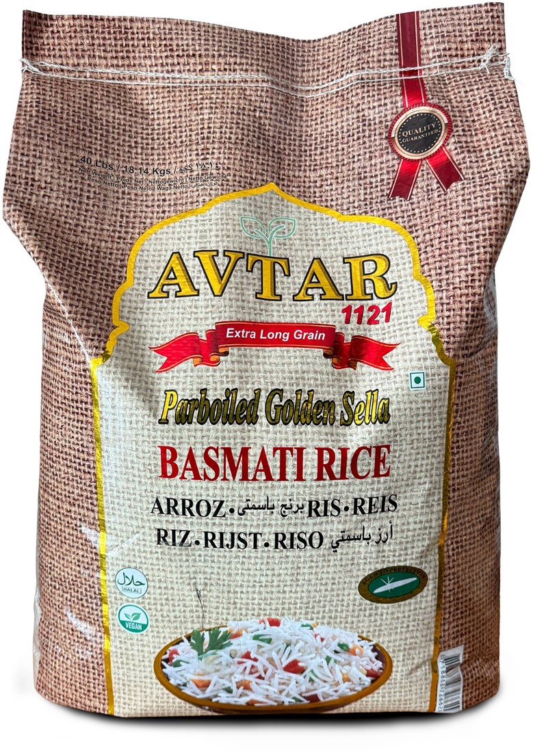 AVTAR PARBOILED GOLDEN SELLA BASMATI RICE 18KG (JUTEN ZAK) SAFE BV